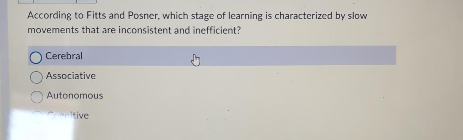 Solved According to Fitts and Posner, which stage of | Chegg.com
