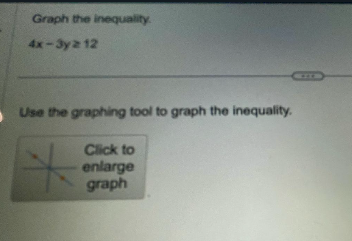 Solved Graph the inequality.4x-3y≥12Use the graphing tool to | Chegg.com