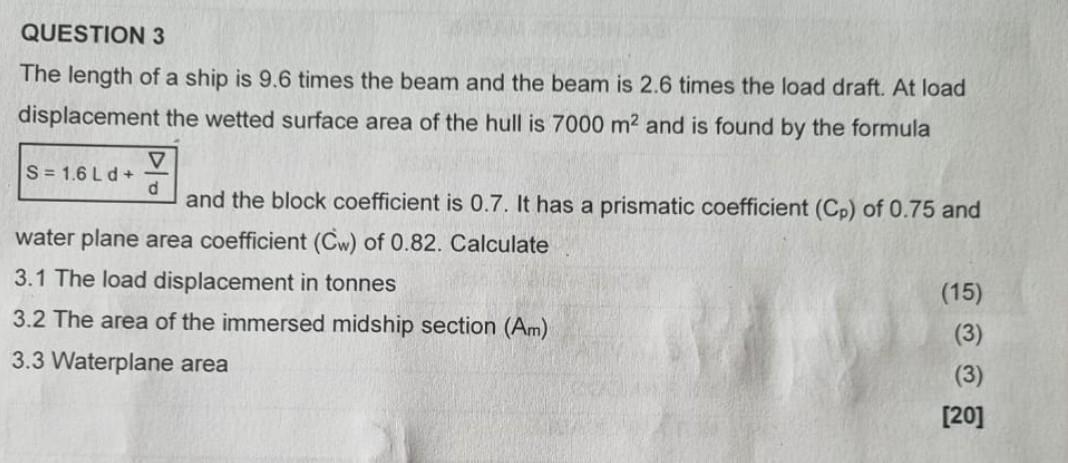 Solved The length of a ship is 9.6 times the beam and the | Chegg.com