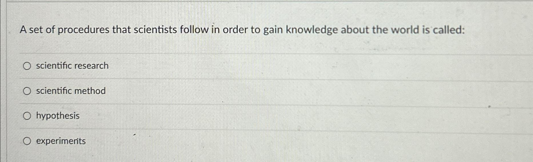 Solved A set of procedures that scientists follow in order | Chegg.com