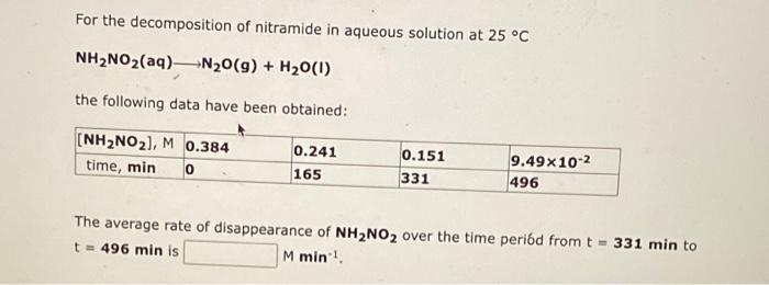Solved For the decomposition of nitramide in aqueous | Chegg.com