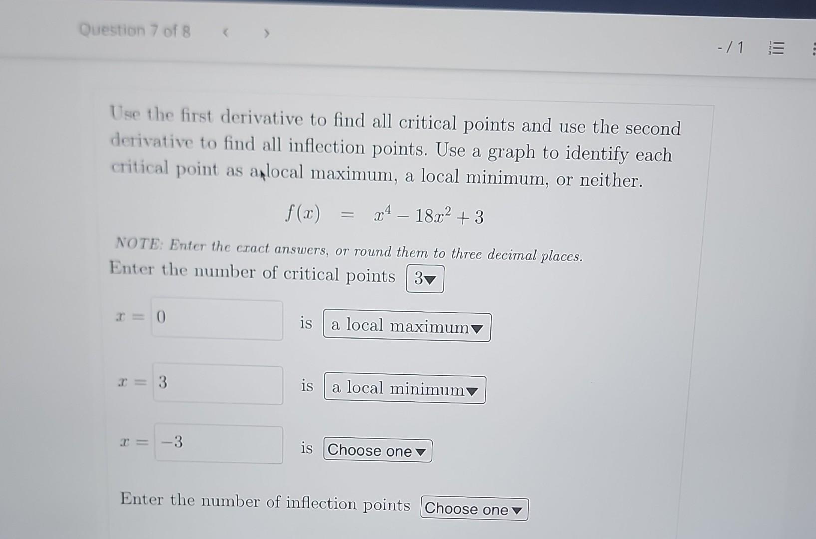 Solved urrent Attempt in Progress Use the first derivative | Chegg.com