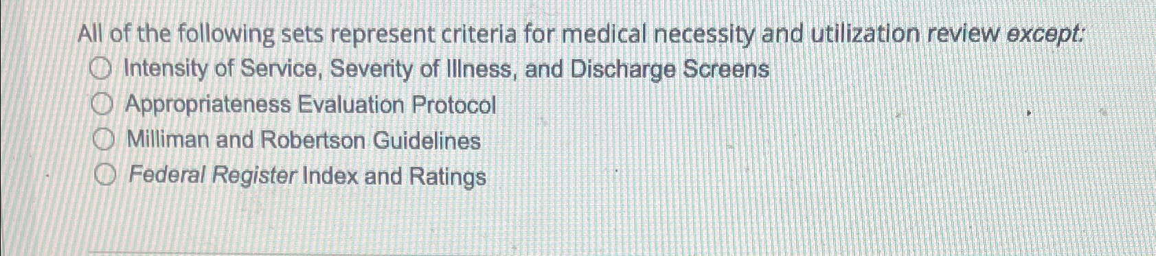 Solved All of the following sets represent criteria for | Chegg.com