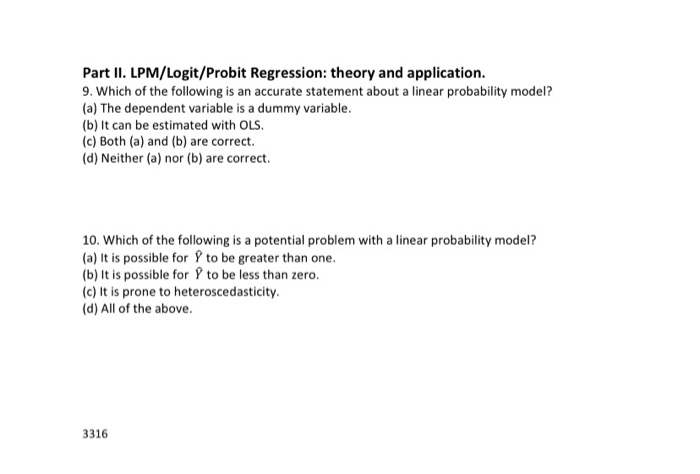 Solved Part Ii Lpmlogitprobit Regression Theory And 2790