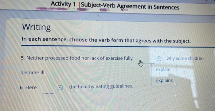 Solved Activity 1 Subject-Verb Agreement in Sentences | Chegg.com