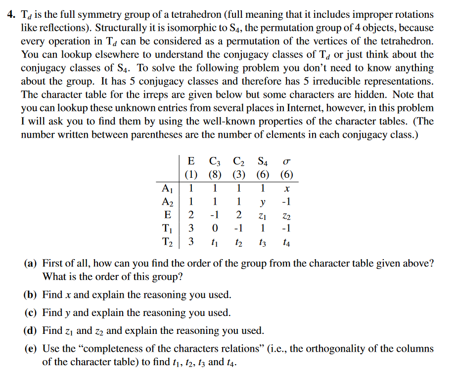 Solved Td ﻿is the full symmetry group of a tetrahedron (full | Chegg.com