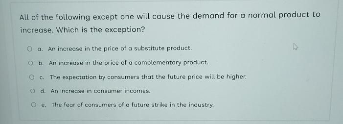 Solved All of the following except one will cause the demand | Chegg.com