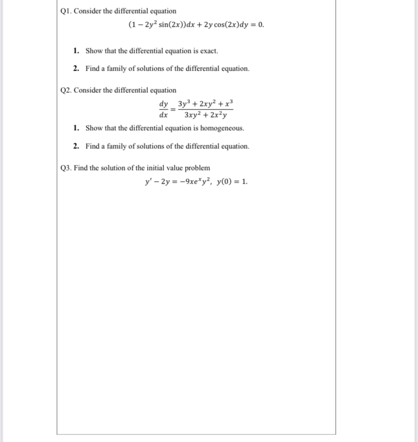 Solved Q1. ﻿Consider the differential | Chegg.com