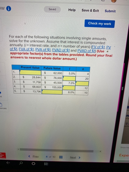 Solved HW Saved Help Save & Exit Submit Check my work For | Chegg.com