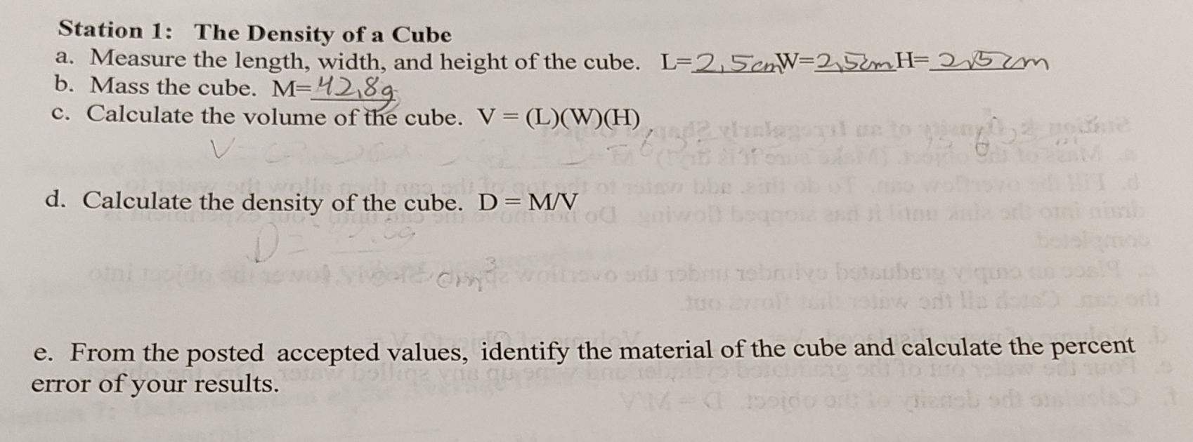Station 1: The Density of a Cubea. ﻿Measure the | Chegg.com