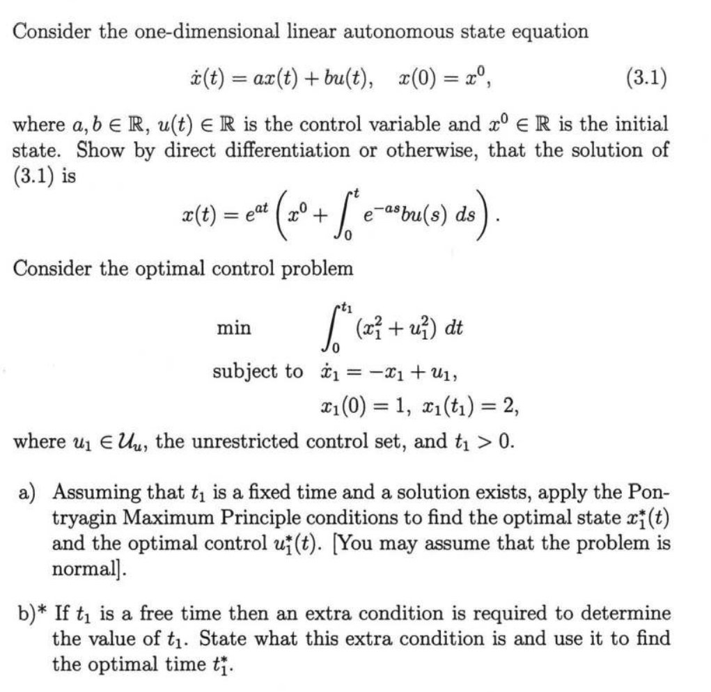 Consider the one-dimensional linear autonomous state | Chegg.com
