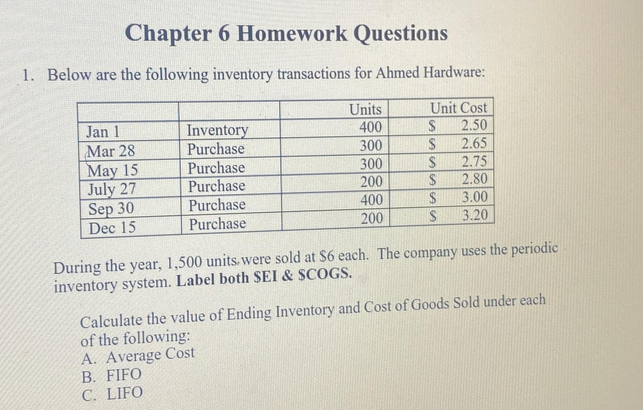 Solved Chapter 6 ﻿Homework QuestionsBelow are the following | Chegg.com
