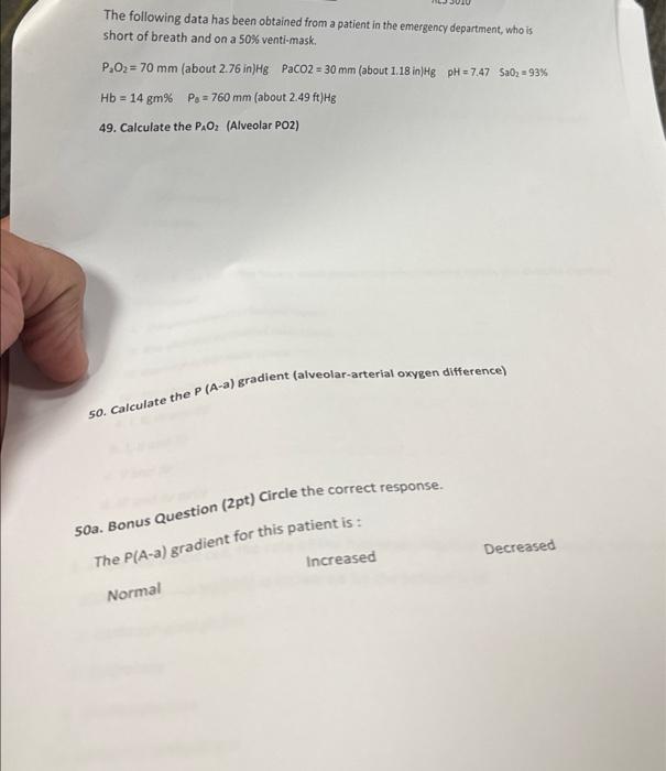 Solved The following data has been obtained from a patient | Chegg.com