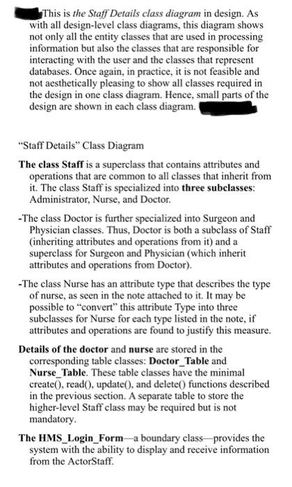 Solved This is the Staff Details class diagram in design. As | Chegg.com