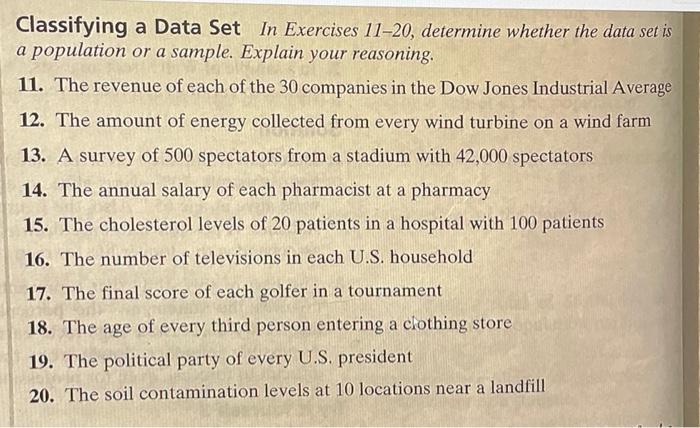 Solved Classifying a Data Set In Exercises 11-20, determine | Chegg.com