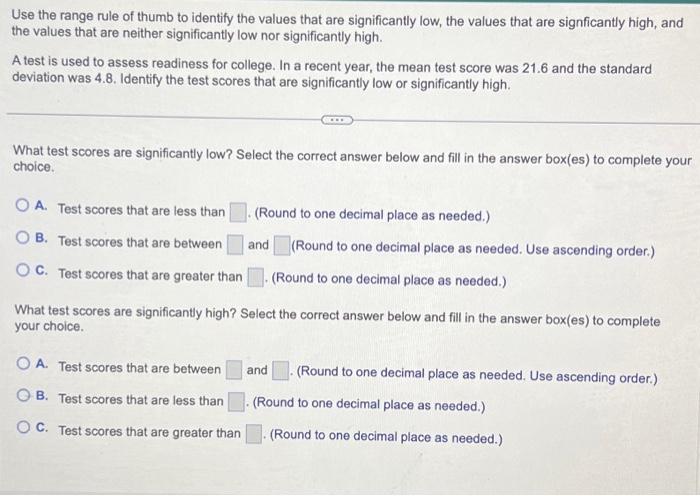 Solved Use the range rule of thumb to identify the values | Chegg.com