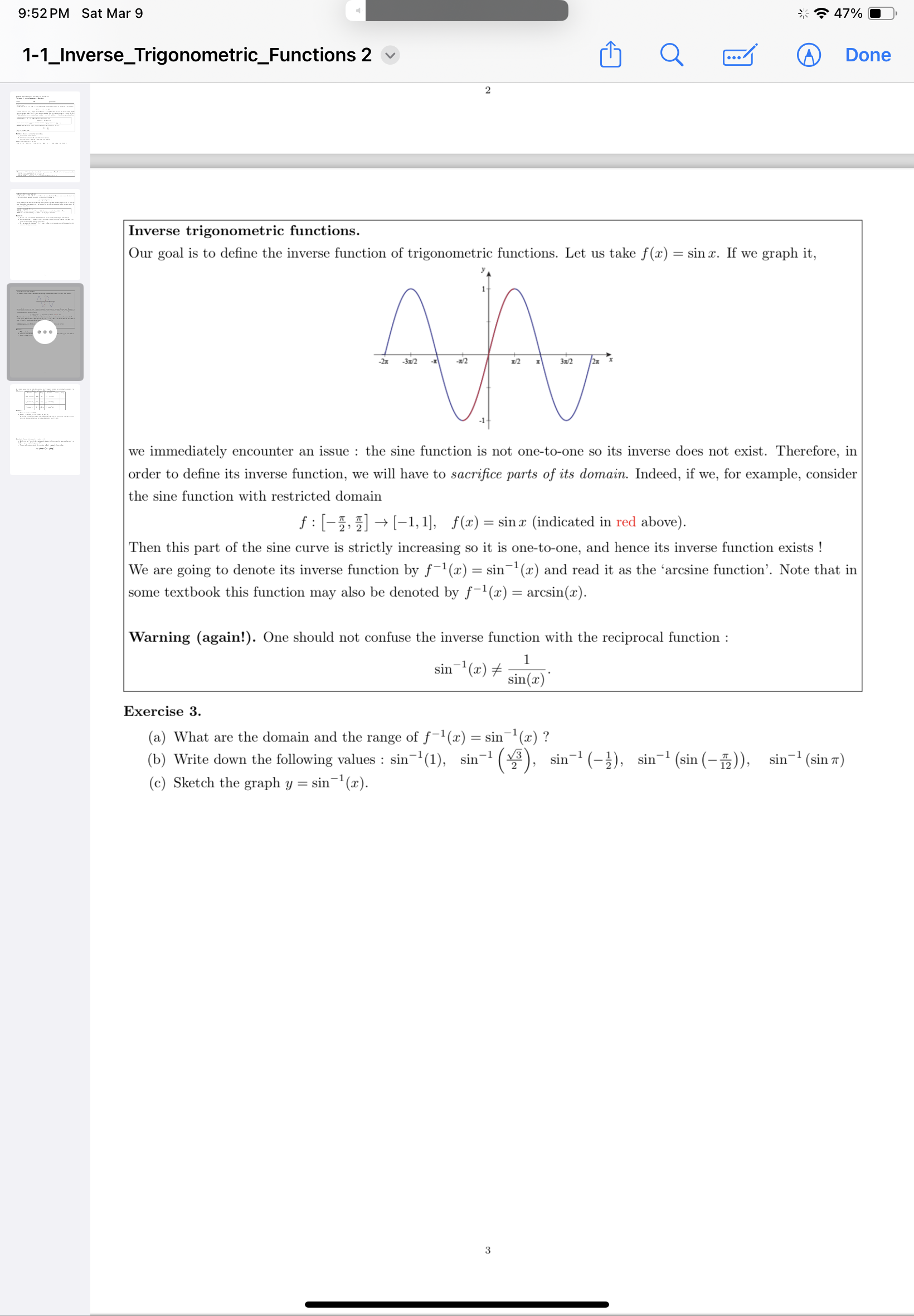 Solved Inverse trigonometric functions.Our goal is to define | Chegg.com