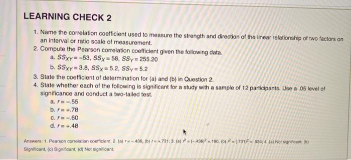 Solved 1. Name the correlation coefficient used to measure | Chegg.com
