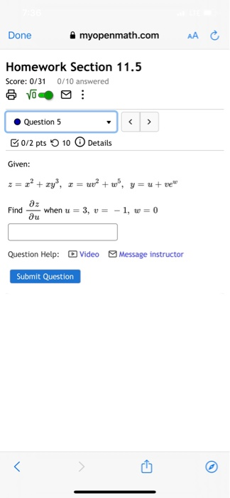 Solved Done myopenmath.com AA e Homework Section 11.5 Score: | Chegg.com