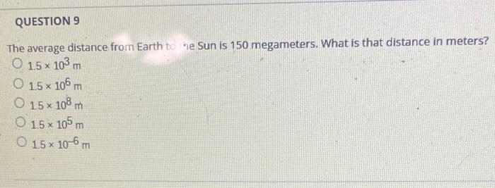 Solved The average distance from Earth to η Sun is 150 | Chegg.com