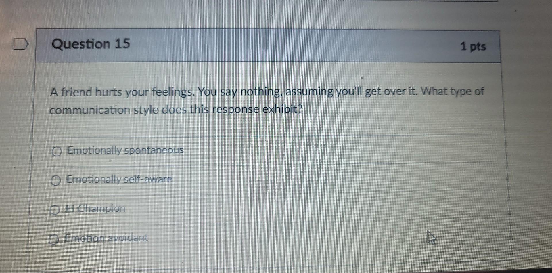 Solved A friend hurts your feelings. You say nothing, | Chegg.com