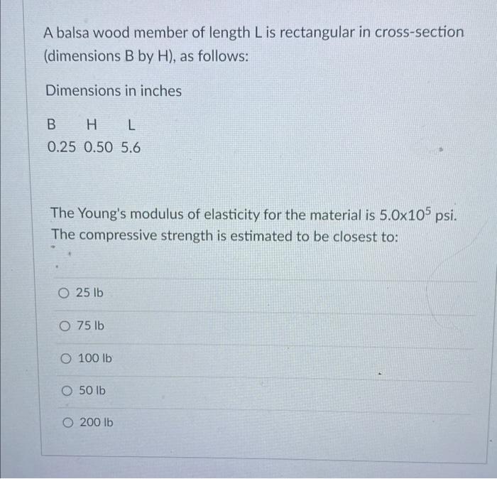 Solved A balsa wood member of length L is rectangular in | Chegg.com