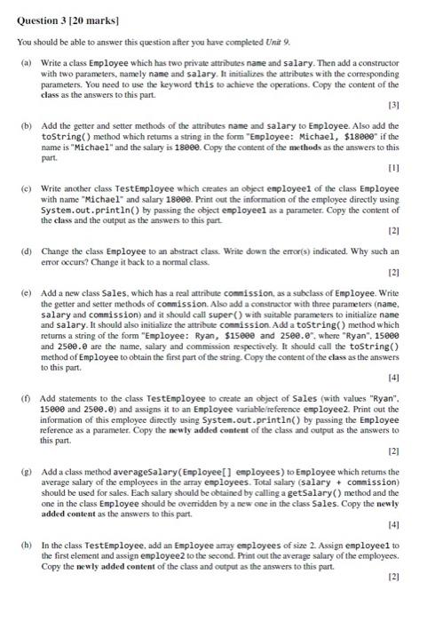 Solved Question 3 [20 marks] You should be able to answer | Chegg.com