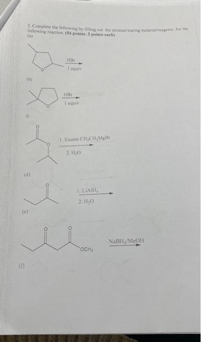 Solved 3. Complete the following by filling ous the | Chegg.com