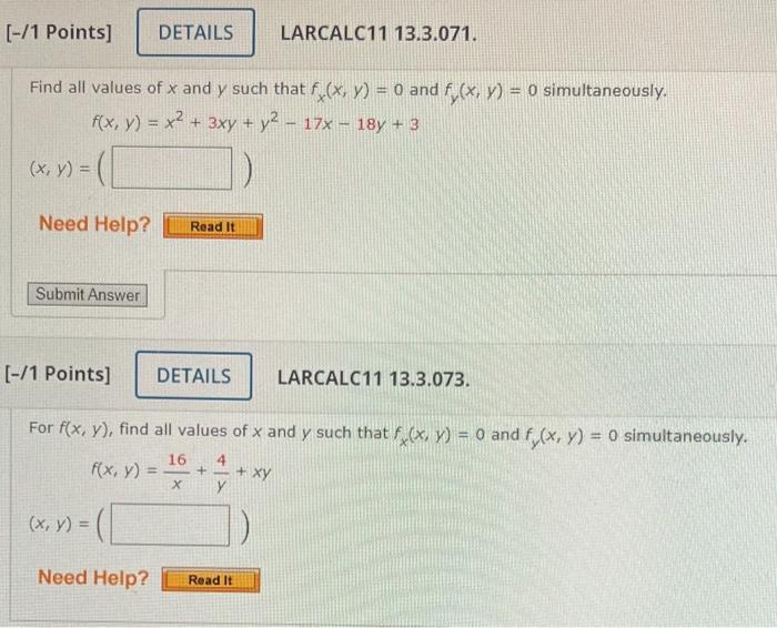 Solved Find All Values Of X And Y Such That Fx X Y 0 And
