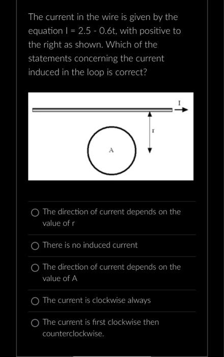 Solved The current in the wire is given by the equation | Chegg.com