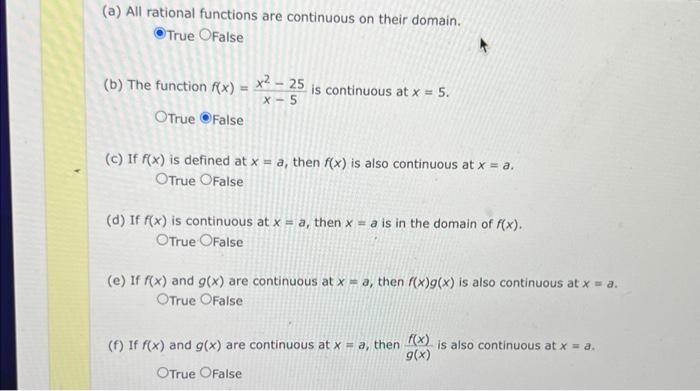 Solved (a) All rational functions are continuous on their | Chegg.com