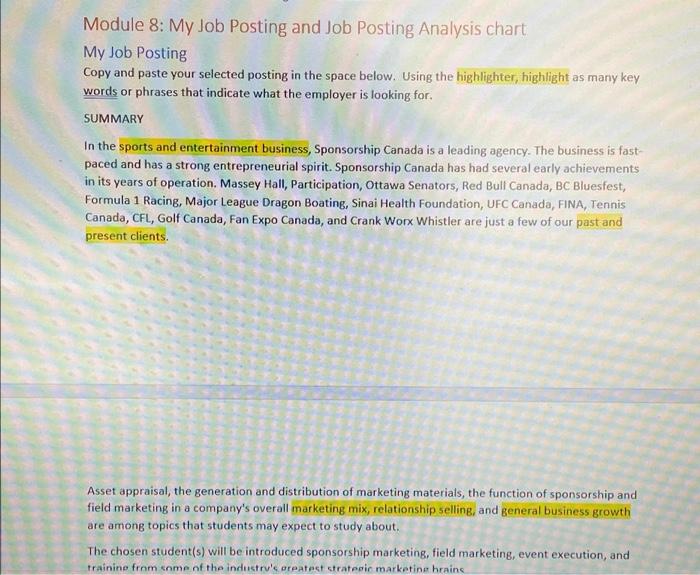 Module 10: Matching the Job Posting to Your Cover | Chegg.com