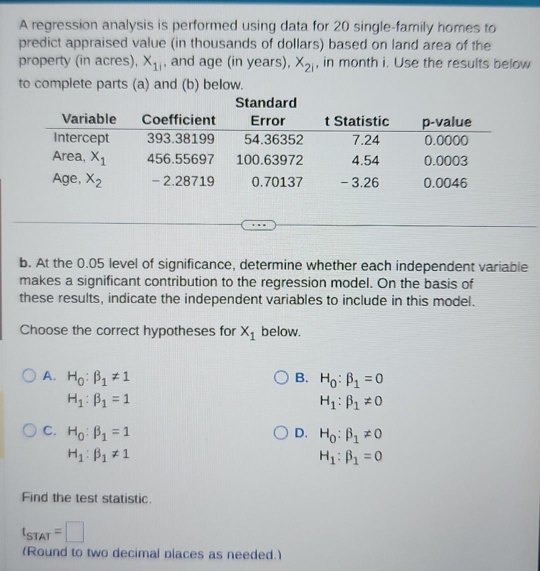 Solved A regression analysis is performed using data for 20 | Chegg.com