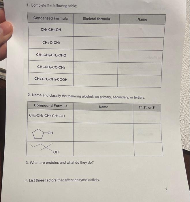 Solved 1. Complete the following table: 2. Name and classify | Chegg.com