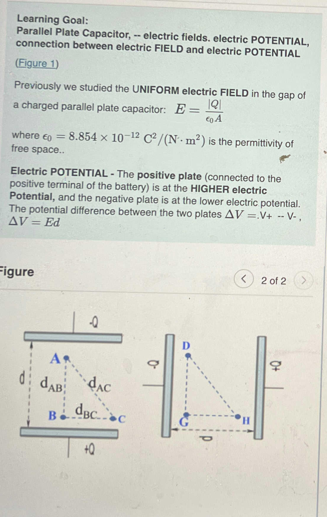Learning Goal:Parallel Plate Capacitor, - ﻿electric | Chegg.com