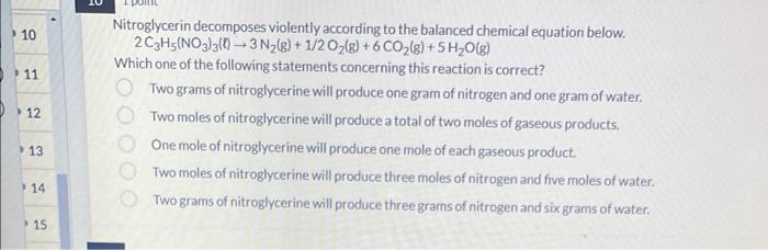Solved Nitroglycerin decomposes violently according to the | Chegg.com