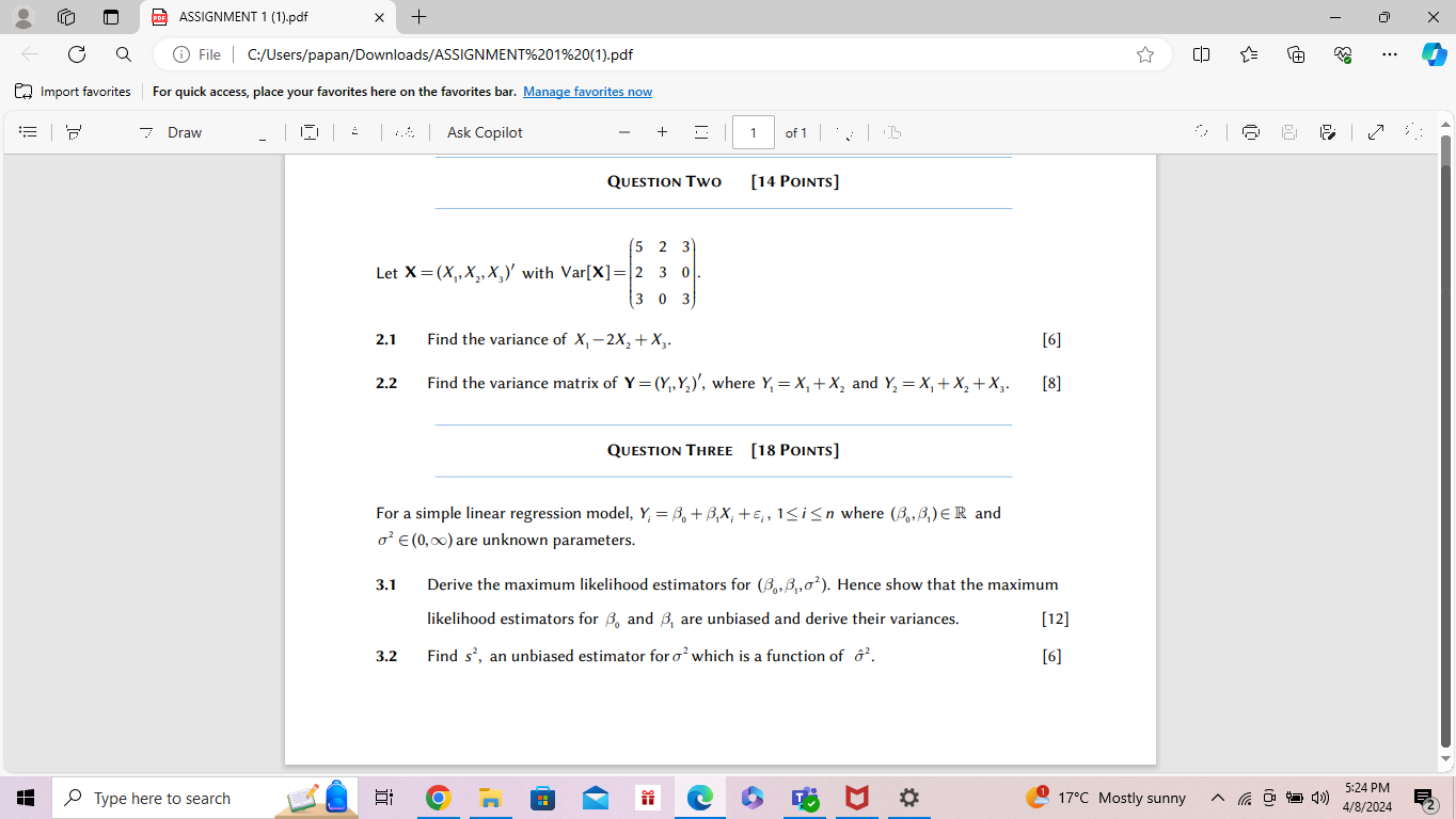 Solved Question Two[14 ﻿PoInTs]Let x=(x1,x2,x3)' ﻿with | Chegg.com