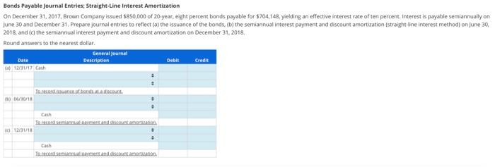 Solved Bonds Payable journal Entries: Straight-Line Interest | Chegg.com