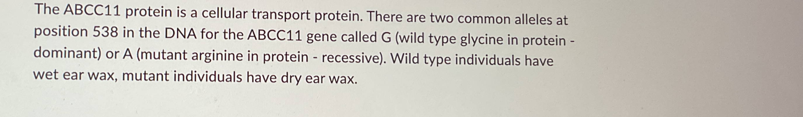 Solved The ABCC11 ﻿protein is a cellular transport protein. | Chegg.com