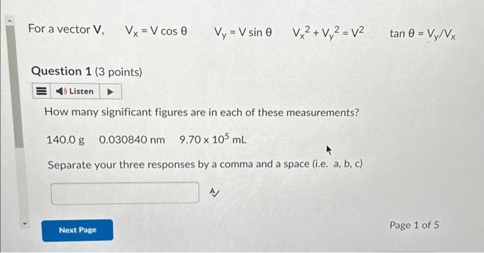 Solved or a vector V,Vx=VcosθVy=VsinθVx2+Vy2=V2tanθ=Vy/Vx | Chegg.com