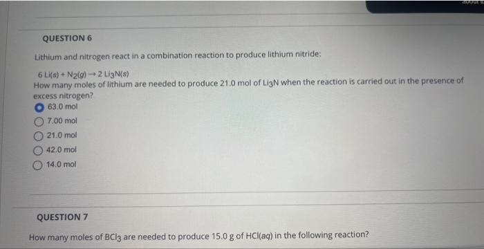 Solved Lithium and nitrogen react in a combination reaction | Chegg.com