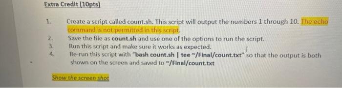 Solved Extra Credit (10pts) 1. 2. 3. 4. Create a script | Chegg.com