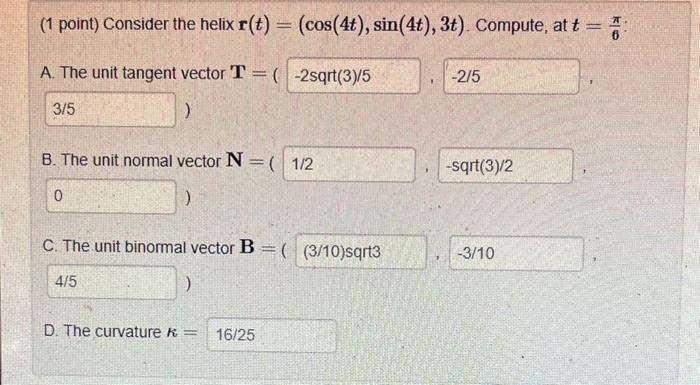 Solved (1 point) Consider the helix | Chegg.com