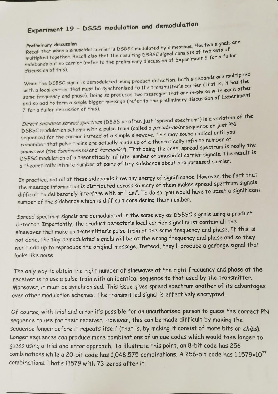 Solved Experiment 19 - DSSS modulation and demodulation | Chegg.com