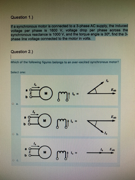Solved Question 1.) If a synchronous motor is connected to a | Chegg.com