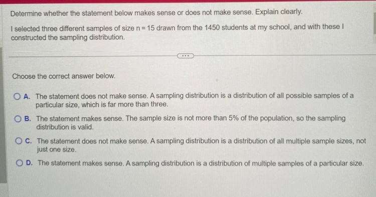 Determine whether the statement below makes sense or | Chegg.com