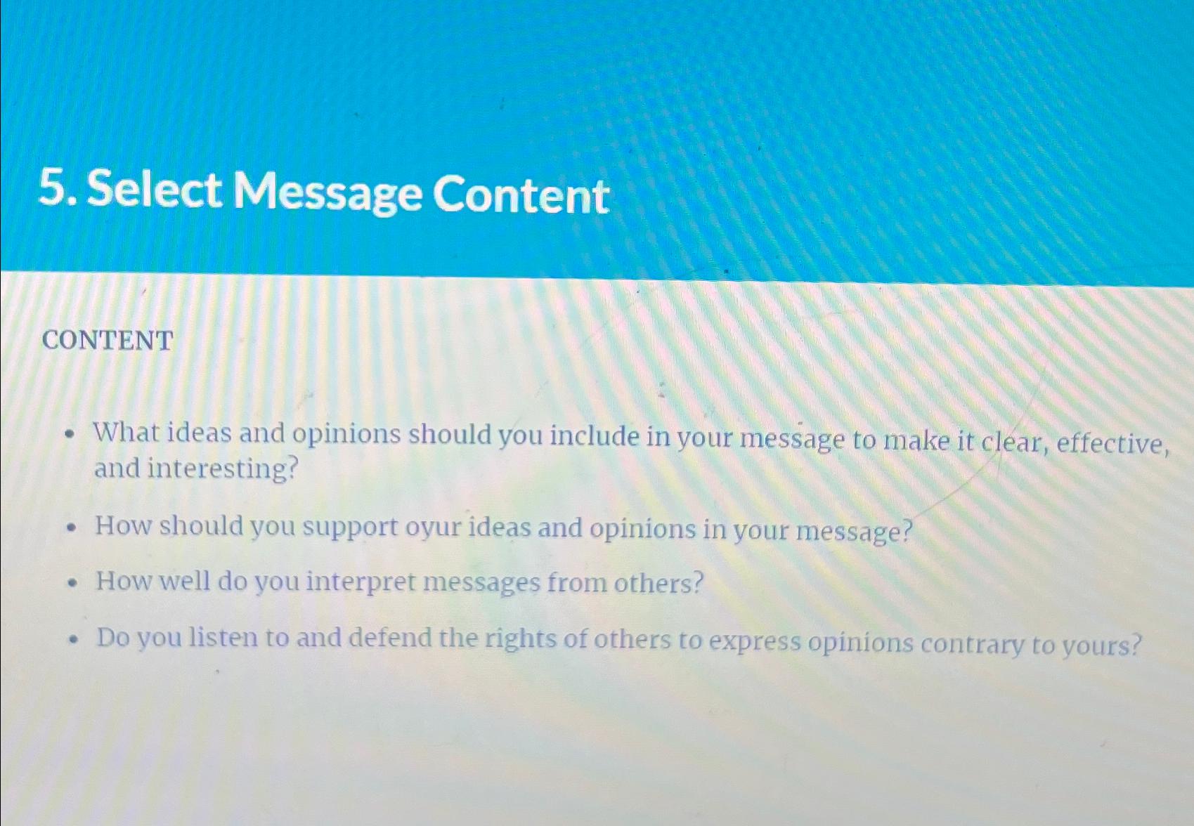 Solved Select Message ContentCONTENTWhat ideas and opinions | Chegg.com