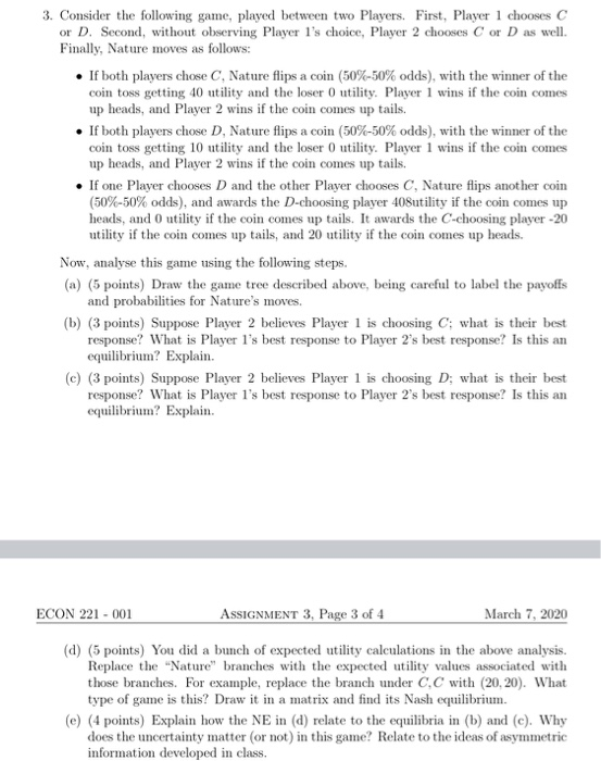 3. Consider the following game, played between two | Chegg.com