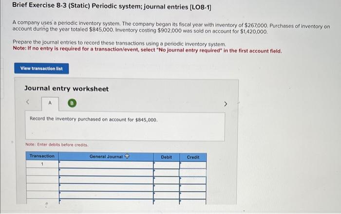 Solved Brief Exercise 8-3 (Static) Periodic system; journal | Chegg.com