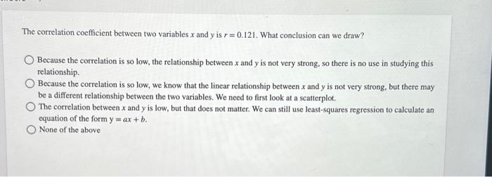 Solved The correlation coefficient between two variables x | Chegg.com